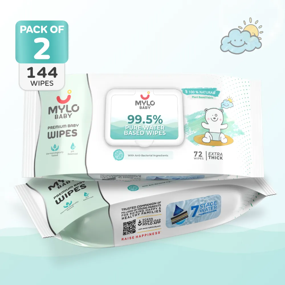 Mylo Baby 99.5% Ultra Pure Water- Based Premium Wipes with 100% Extra Thick Cotton Fabric with ...