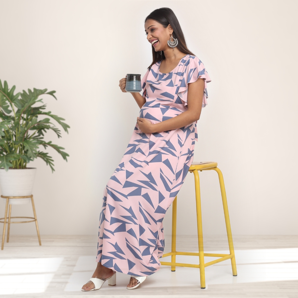 Pre & Post Maternity /Nursing Maxi Dress with both sides Zipper for ...