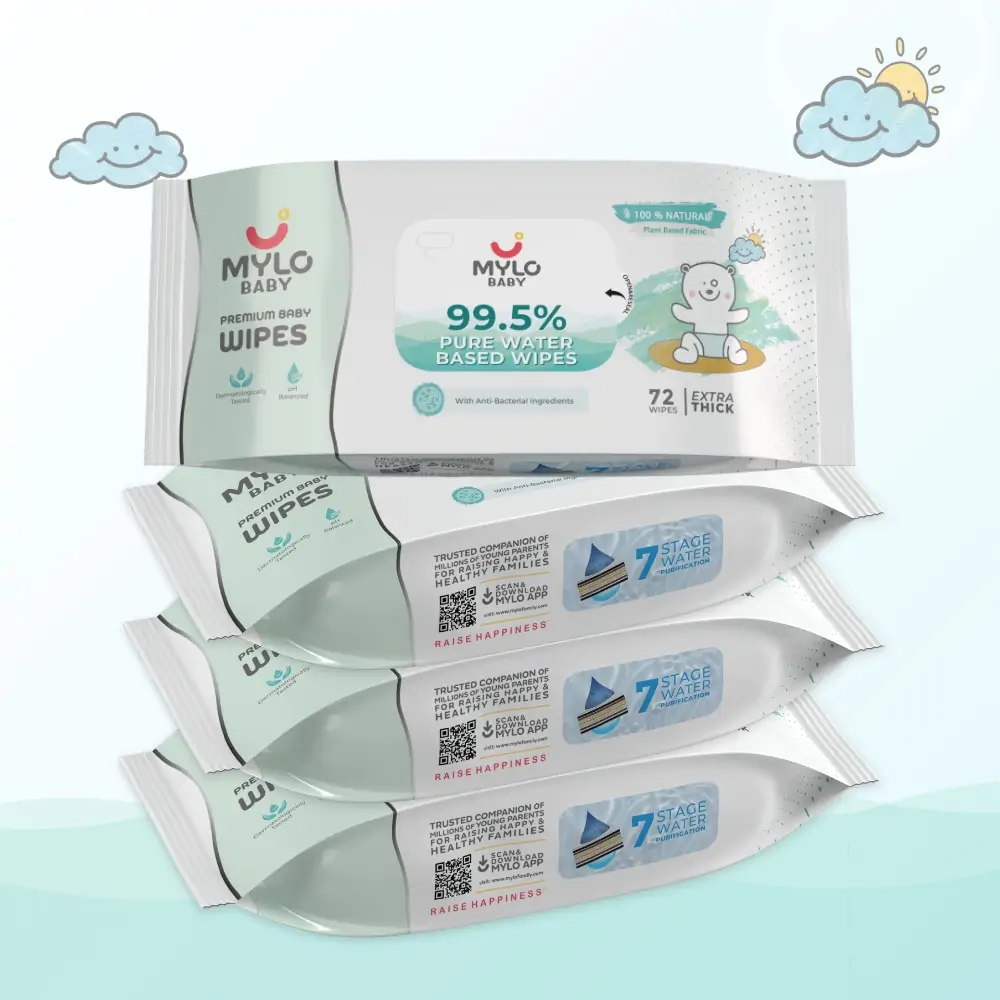 Mylo Baby 99.5% Ultra Pure Water- Based Premium Wipes with 100% Extra ...