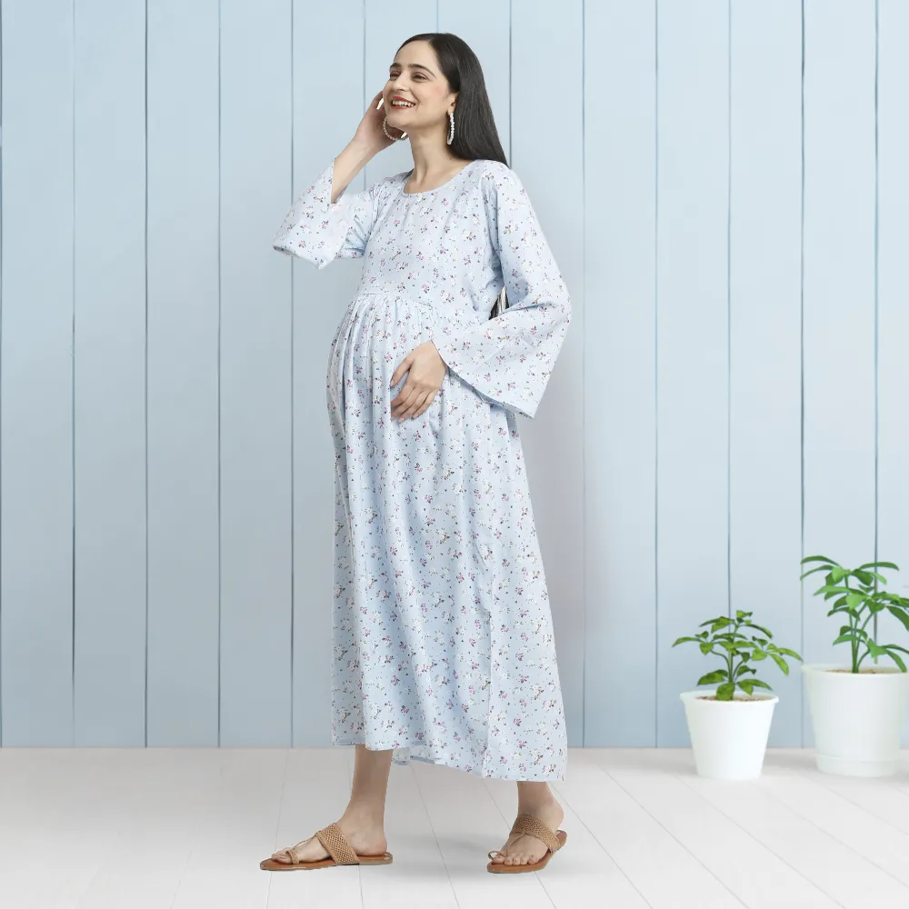 Pre & Post Maternity /Nursing Maxi Dress with both sides Zipper for ...