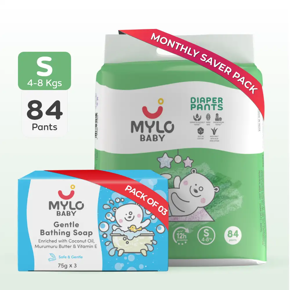 Baby Diaper Pants Small (S) Size 4-8 kgs (Jumbo Pack) + Baby Soap (Pack ...